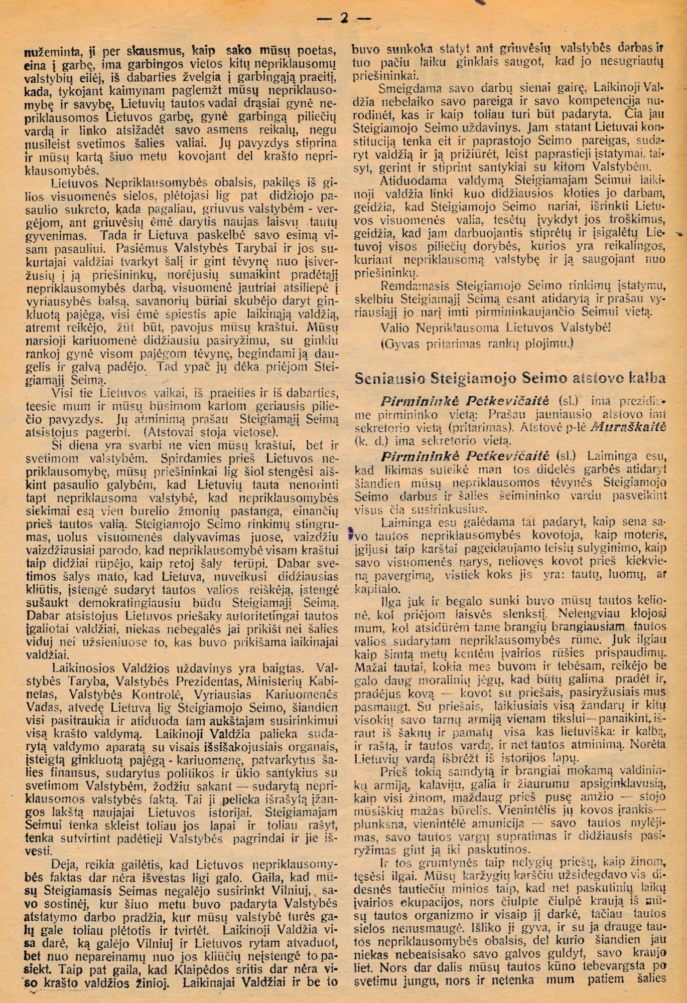 Gabrielės Petkevičaitės-Bitės kalba atidarant Steigiamąjį Seimą ...