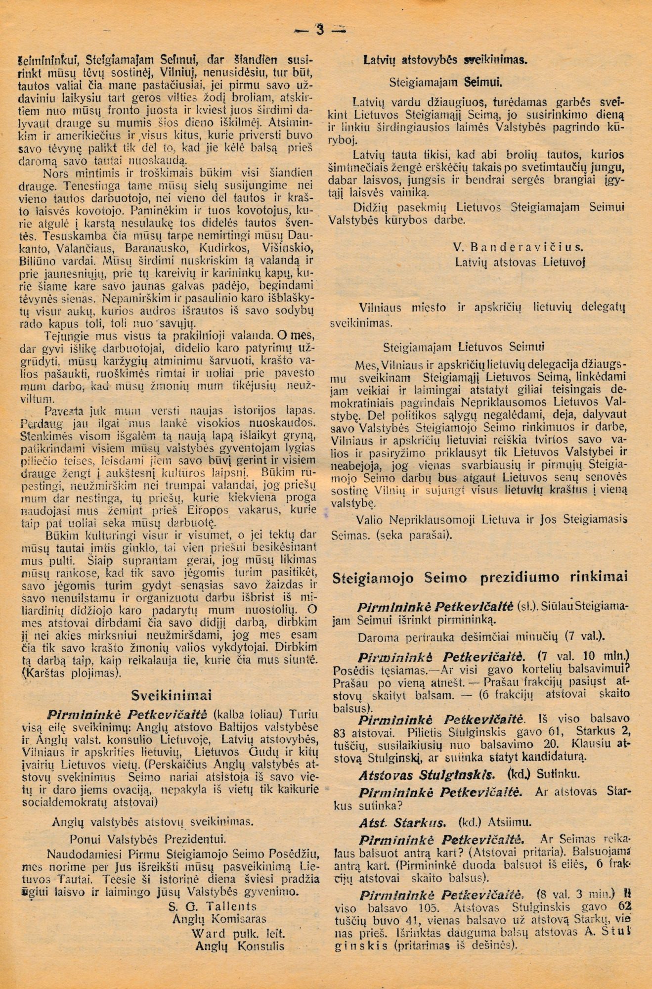 Gabrielės Petkevičaitės-Bitės kalba atidarant Steigiamąjį Seimą ...